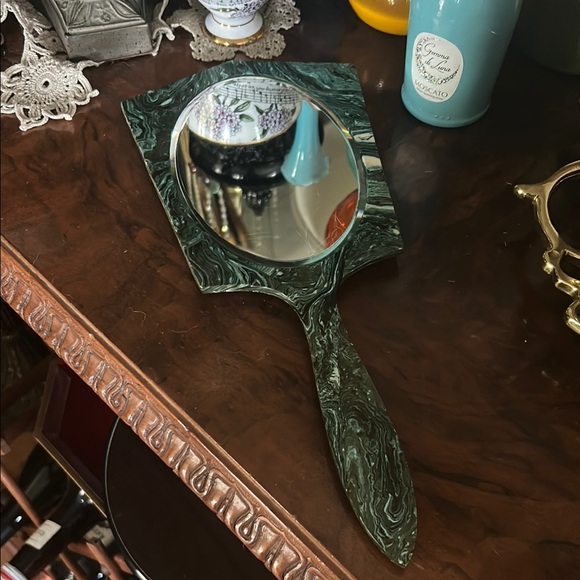 Vintage | Bath | Vintage Art Deco Green Marbleized Lucite Hand Mirror ...